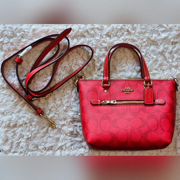 Coach | Bags | Coach Red And Gold Crossbody Bag With Signature Monogram ...